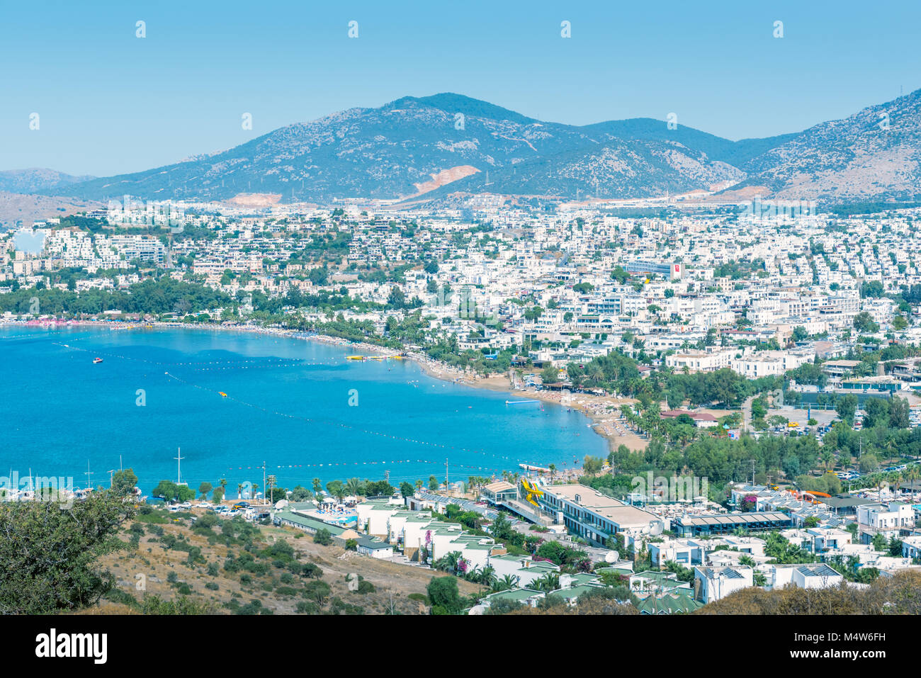 Cityscape Aerial view of typical Aegean architecture houses and Marine ...