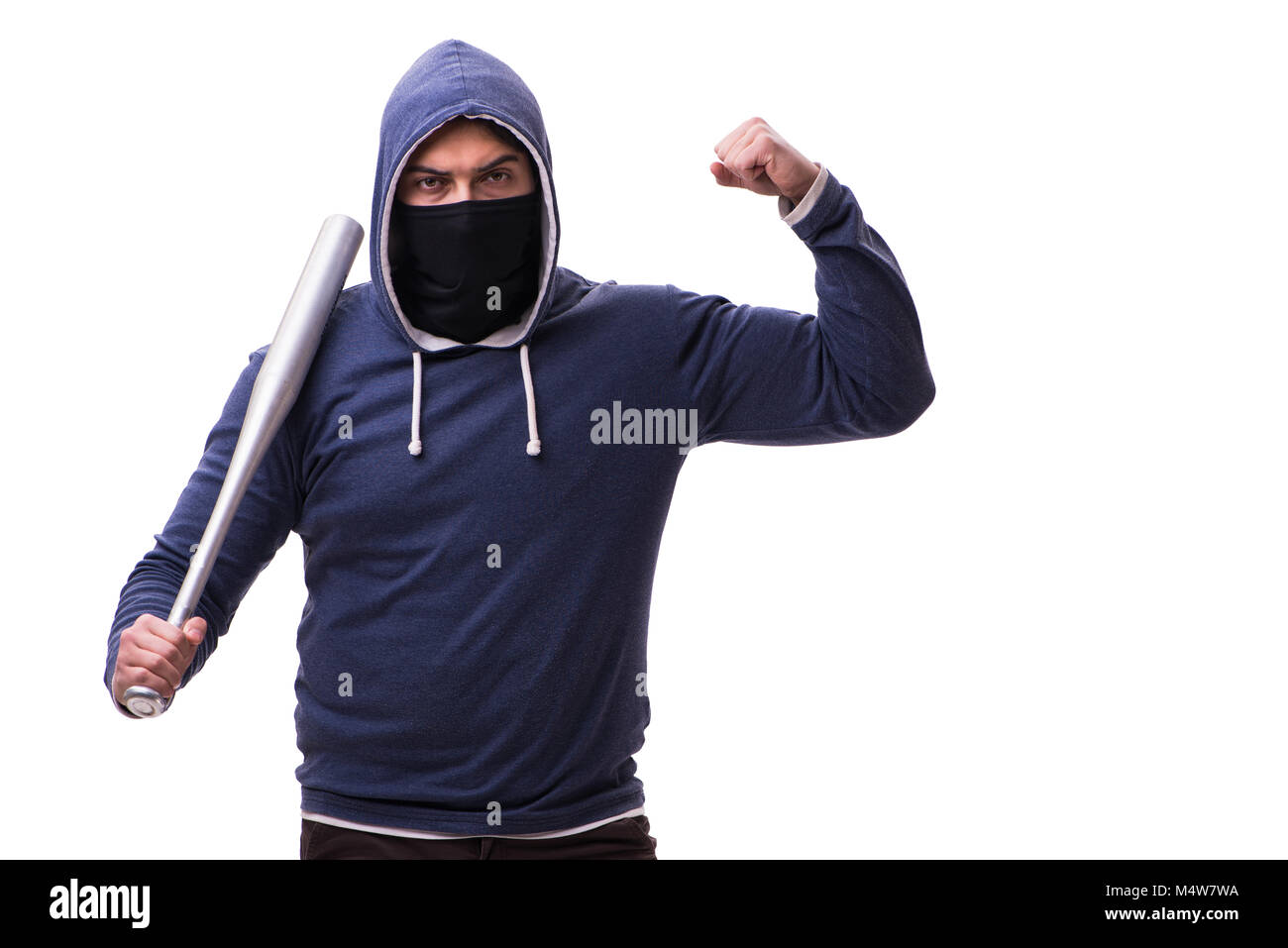 Young man hooligan with baseball bat isolated on white Stock Photo - Alamy