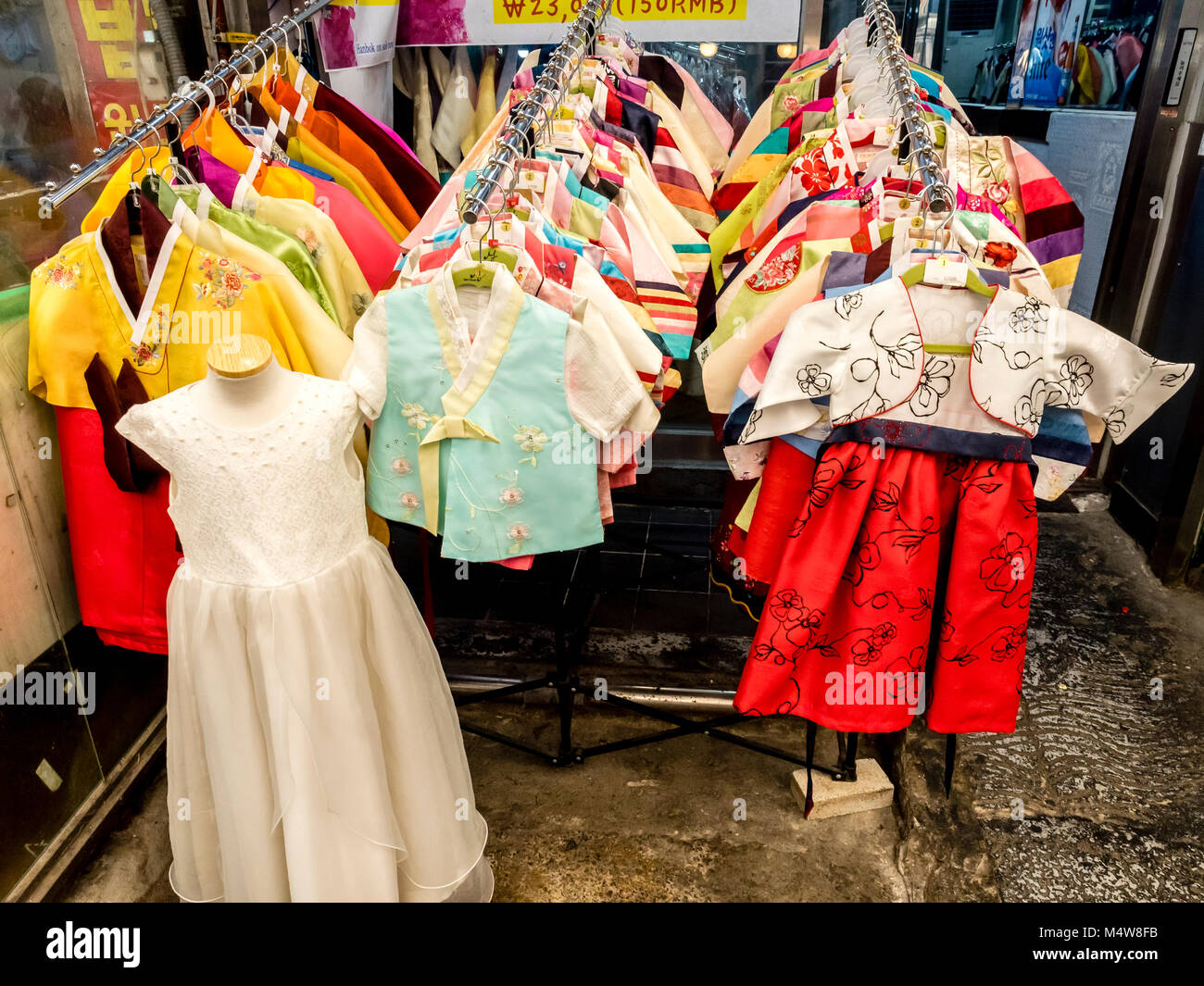 Seoul, South Korea. Traditional korean clothes - hanbok on Gwangjang ...