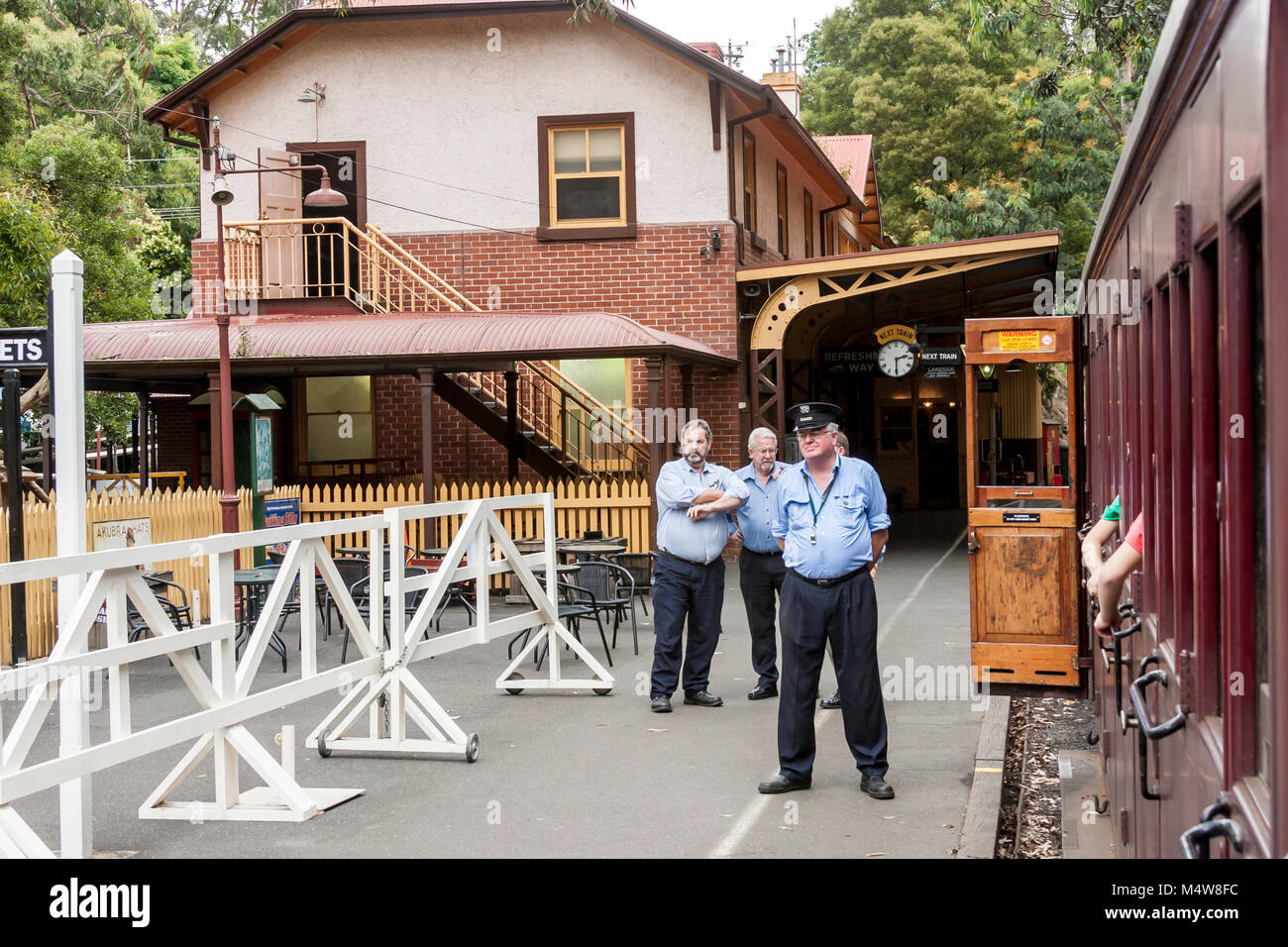 Puffing Billy is historical narrow railway in the Dandenong Ranges near Melbourne. Station ...