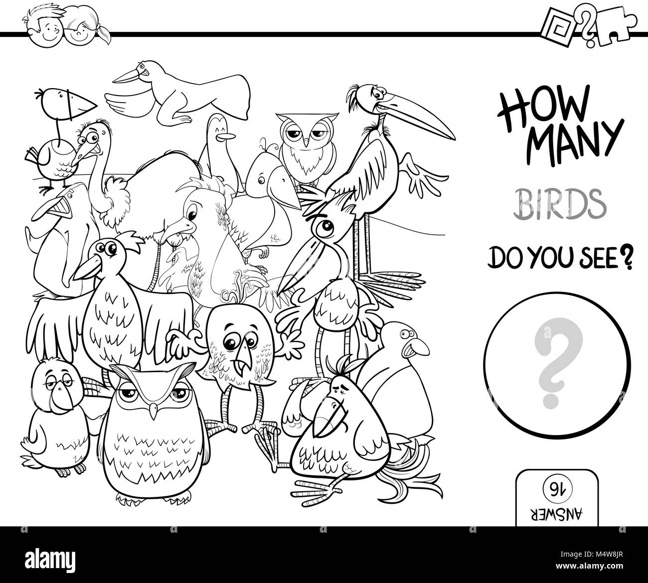 counting birds coloring book activity Stock Photo - Alamy