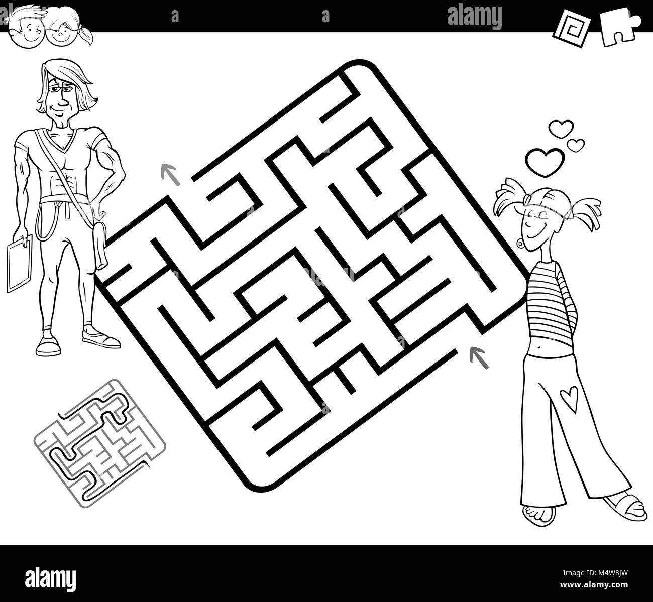 maze activity game with young couple Stock Photo - Alamy