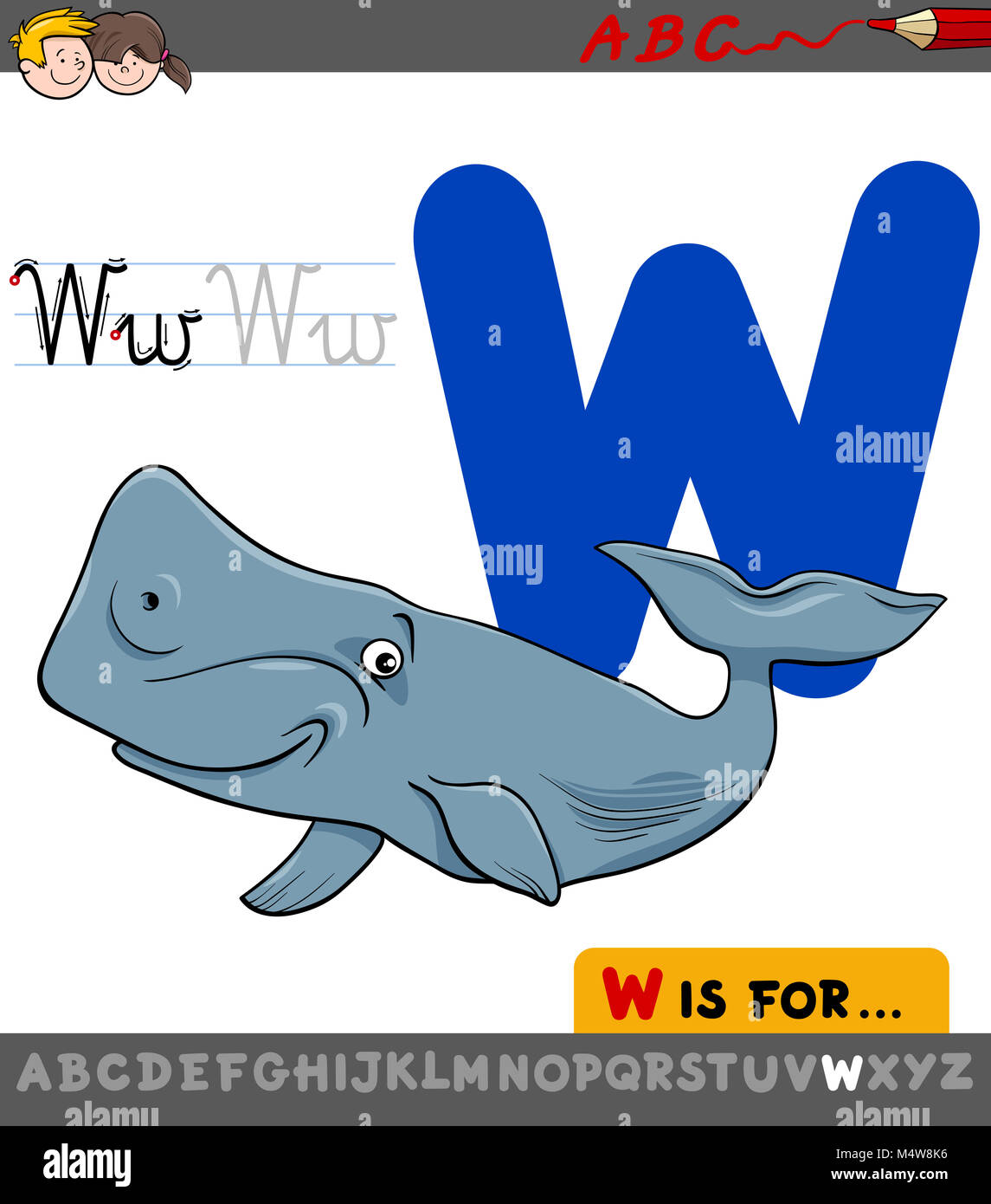 letter w with cartoon whale animal Stock Photo - Alamy