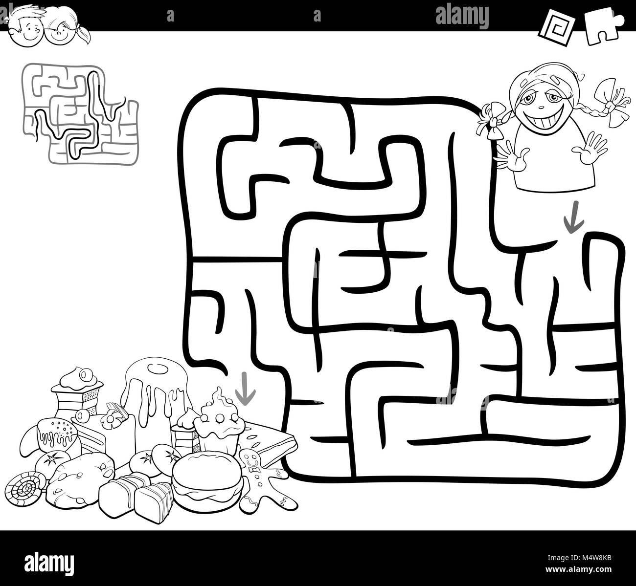 maze activity game with girl and sweets Stock Photo - Alamy