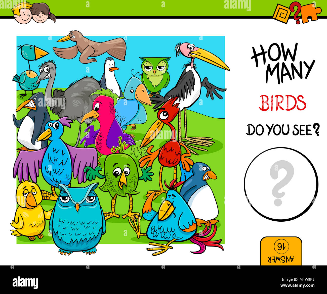 counting birds educational activity game Stock Photo - Alamy