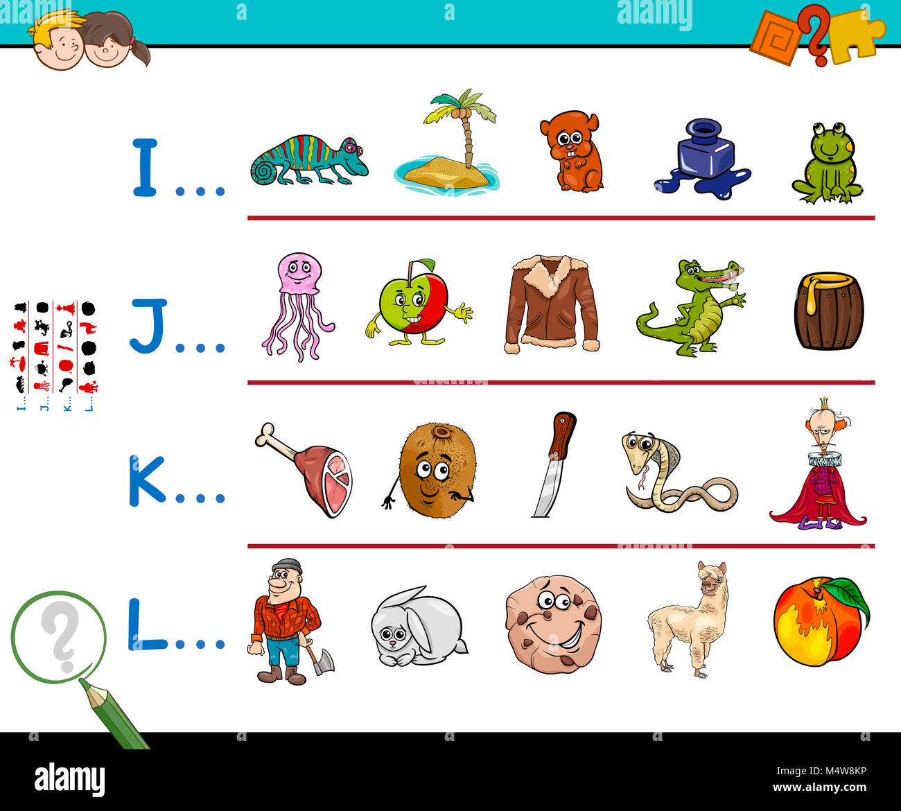 first letter of a word activity worksheet Stock Photo - Alamy