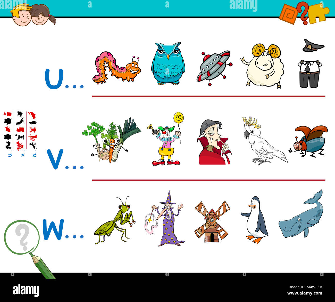 first letter of a word educational game Stock Photo - Alamy