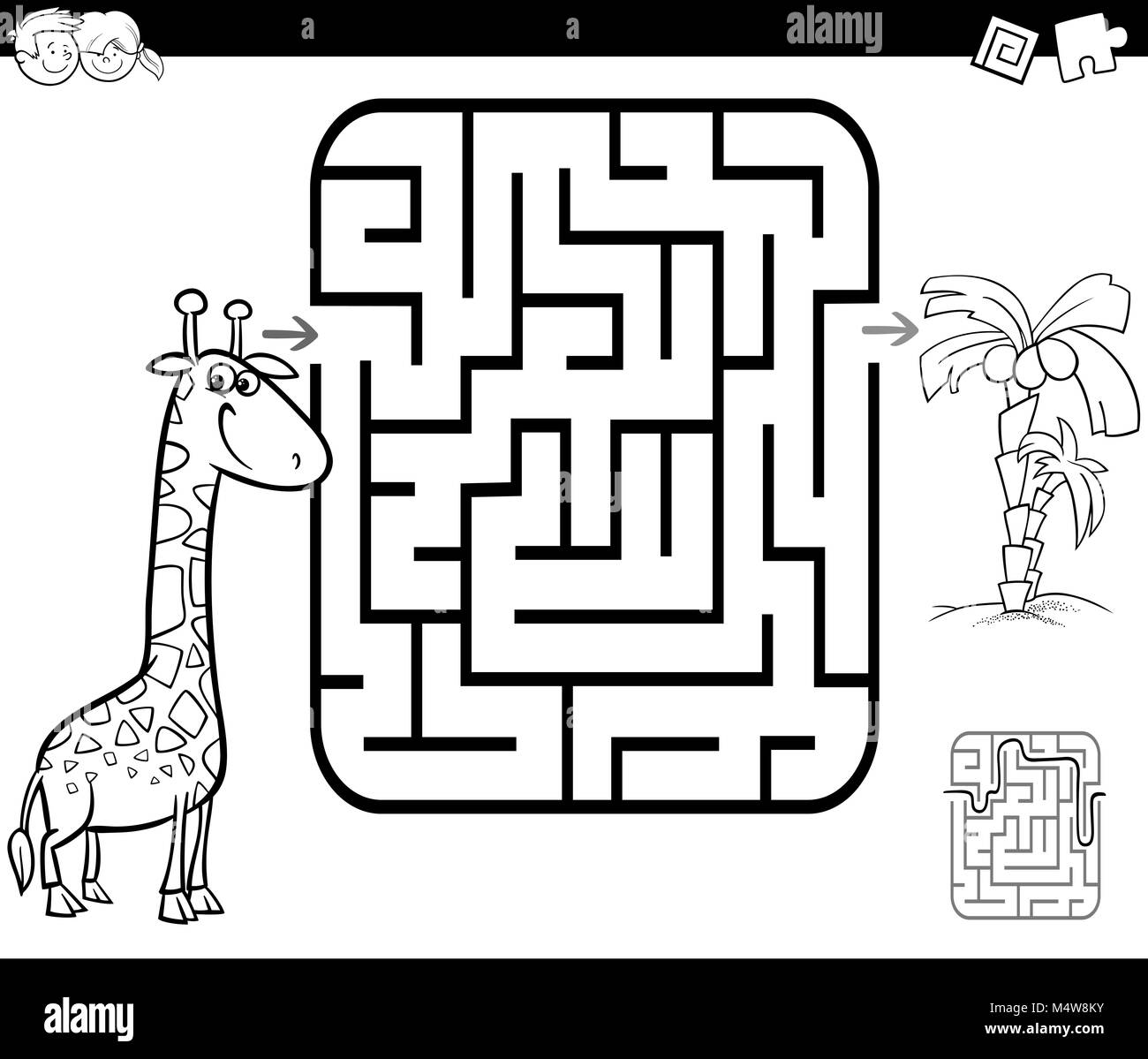 maze activity game with giraffe and palm Stock Photo - Alamy