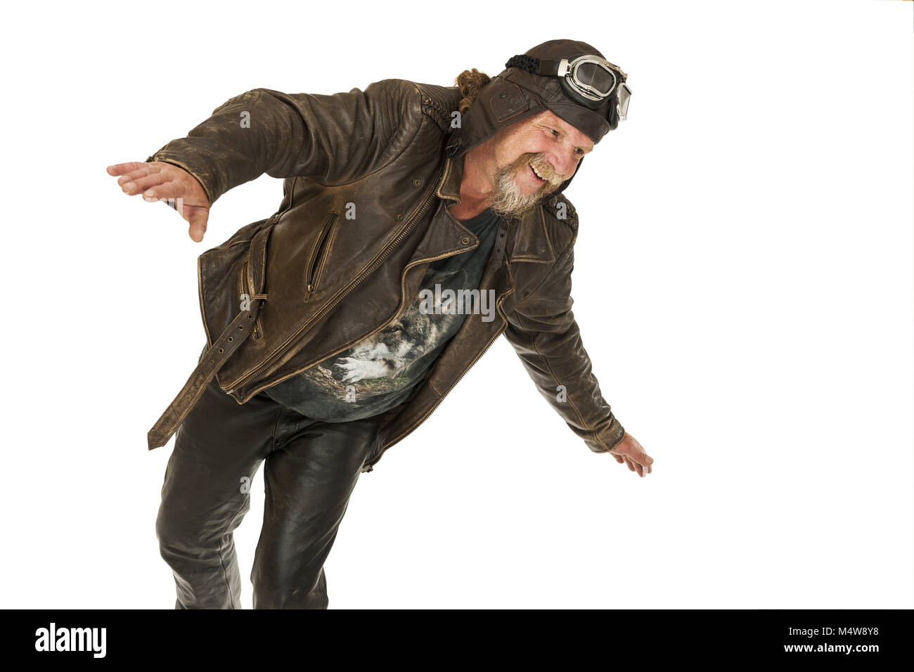 Older man in aviator pose Stock Photo - Alamy