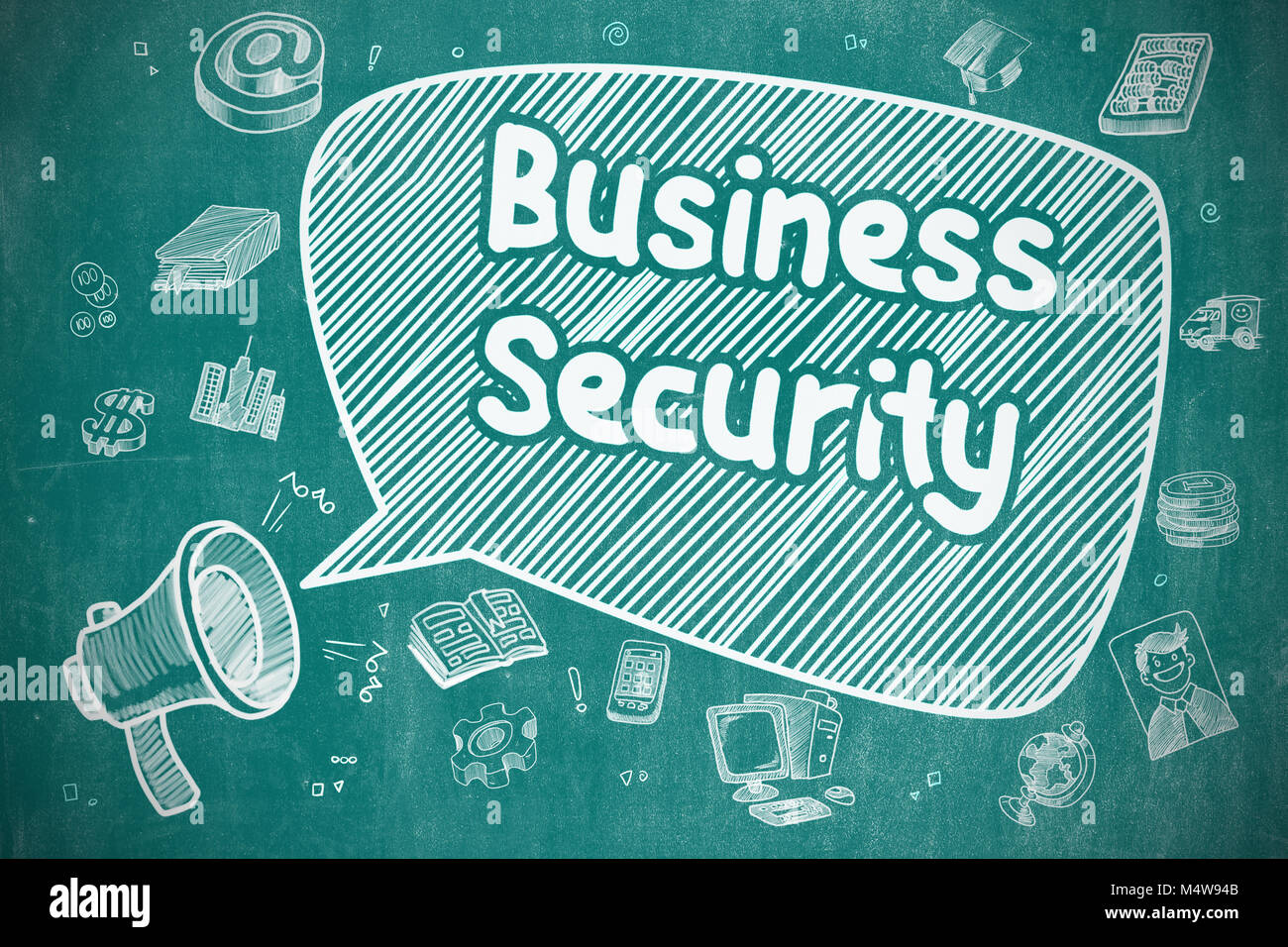 Business Security - Cartoon Illustration on Blue Chalkboard Stock Photo ...