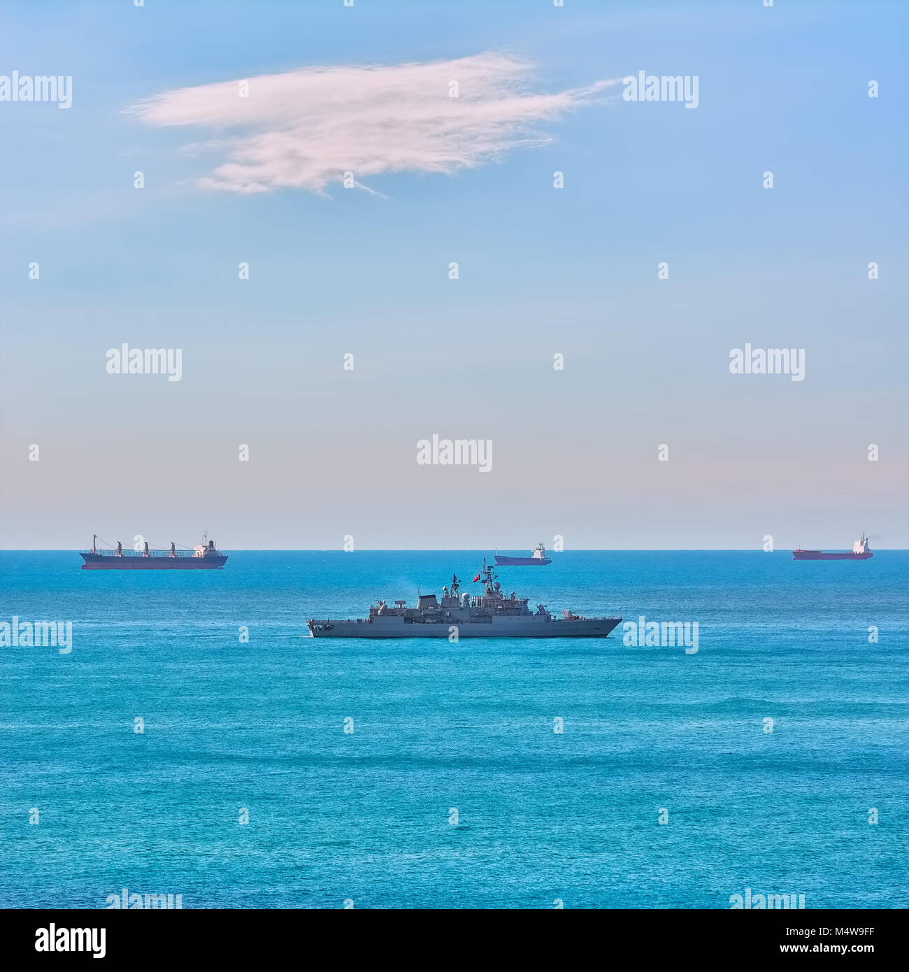 Military Frigate in the Sea Stock Photo - Alamy