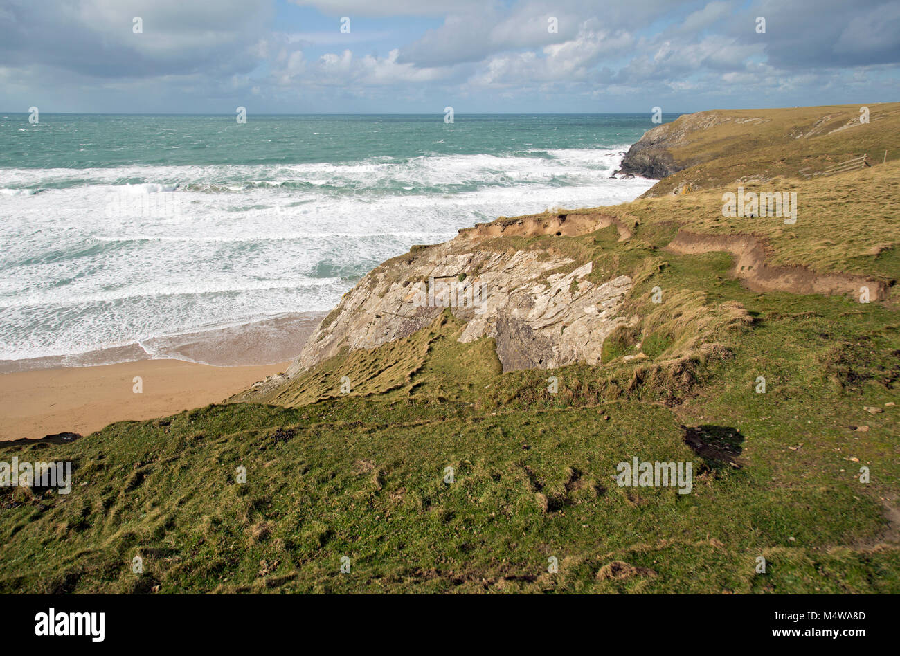 Beautiful Cornish seascape showing sea and rugged coastline of Cornwall ...