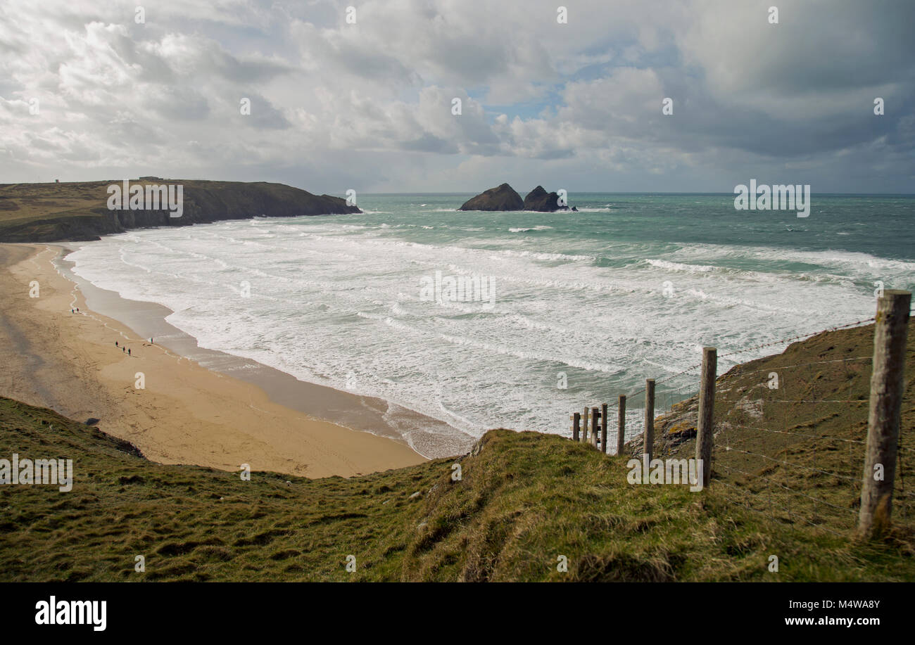 Beautiful Cornish seascape at Holywell, Cornwall, England Stock Photo ...