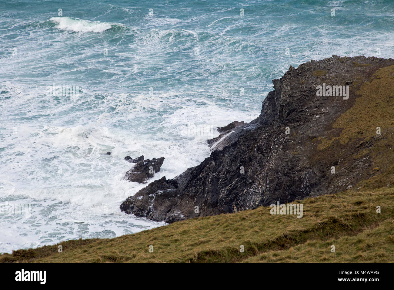 Beautiful Cornish seascape showing sea and rugged coastline of Cornwall ...