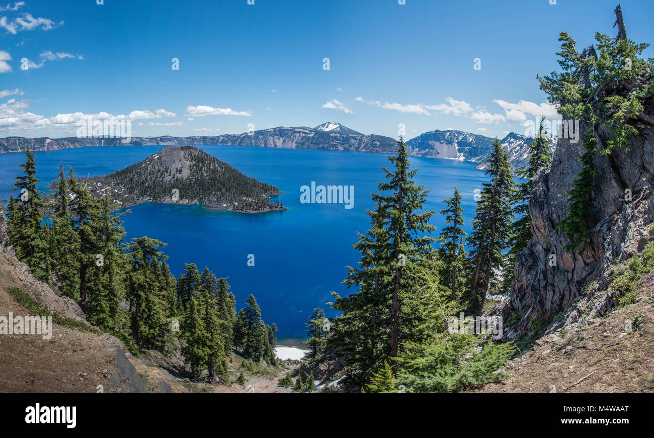 Panorama of Crater Lake with Wizard Island in the Oregon Cascade ...