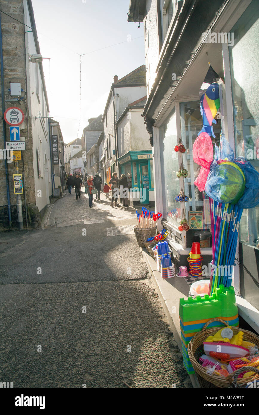 St Ives, Cornwall, England, February 2018, a view of Fore Street Stock ...