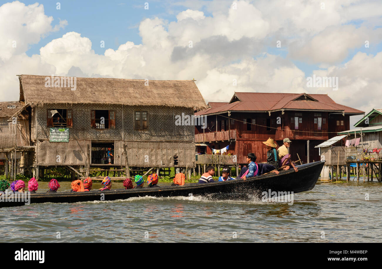 Nyaung Shwe: houses on stilts, boat, Inle Lake, Shan State, Myanmar ...
