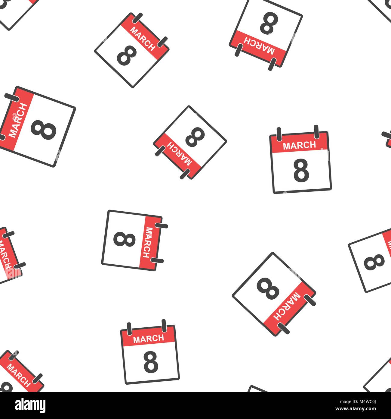March 8 calendar page seamless pattern background. Business flat vector ...