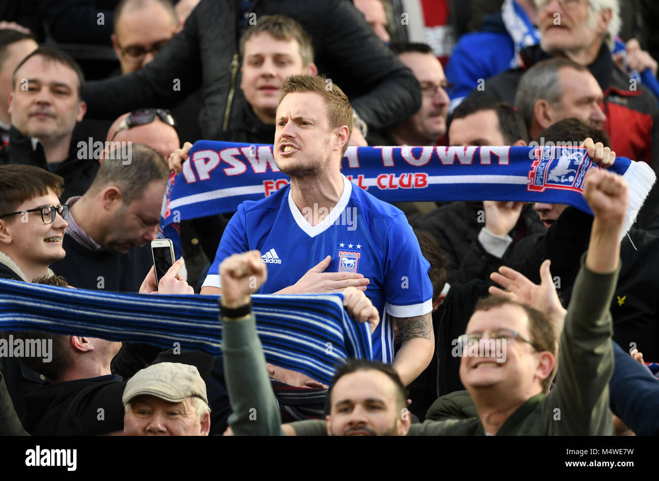 Ipswich Town fans celebrate their goal in the stands during the Sky Bet ...
