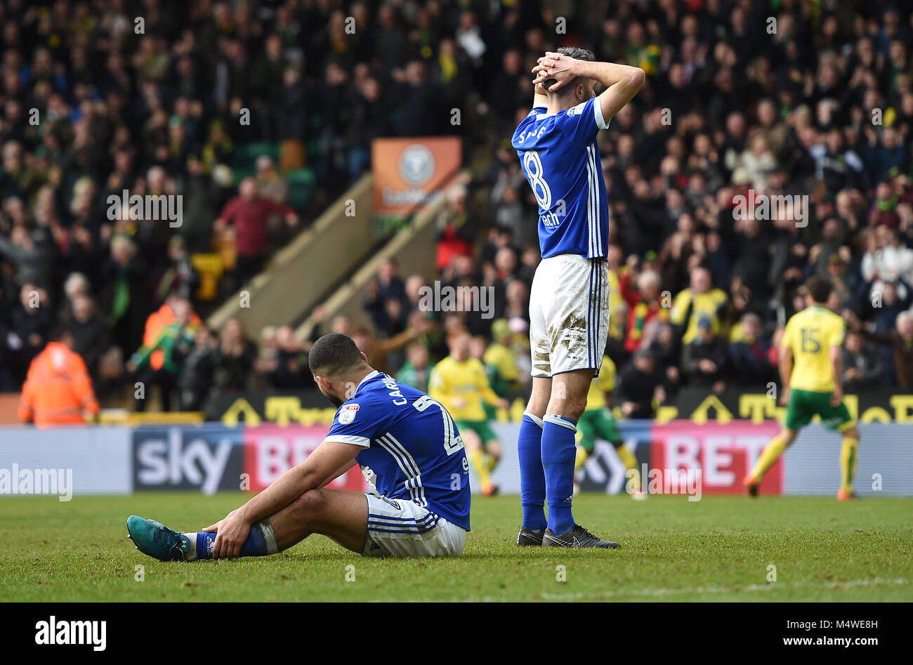Ipswich Town's Cameron Carter-Vickers (left) and Cole Skuse look ...