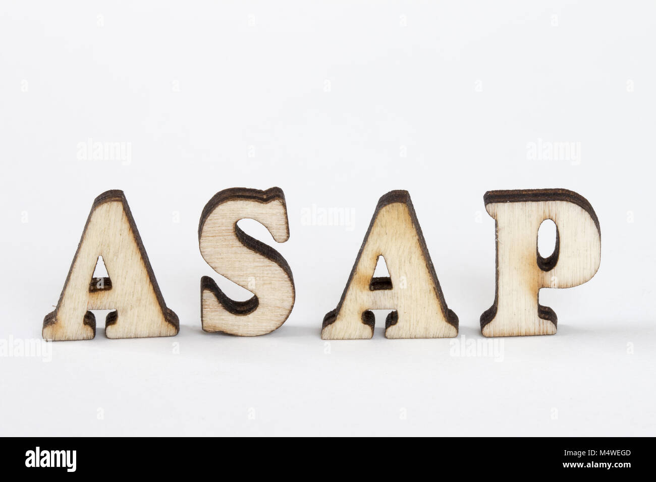 As soon as possible abbreviation ASAP wooden alphabet object Stock ...