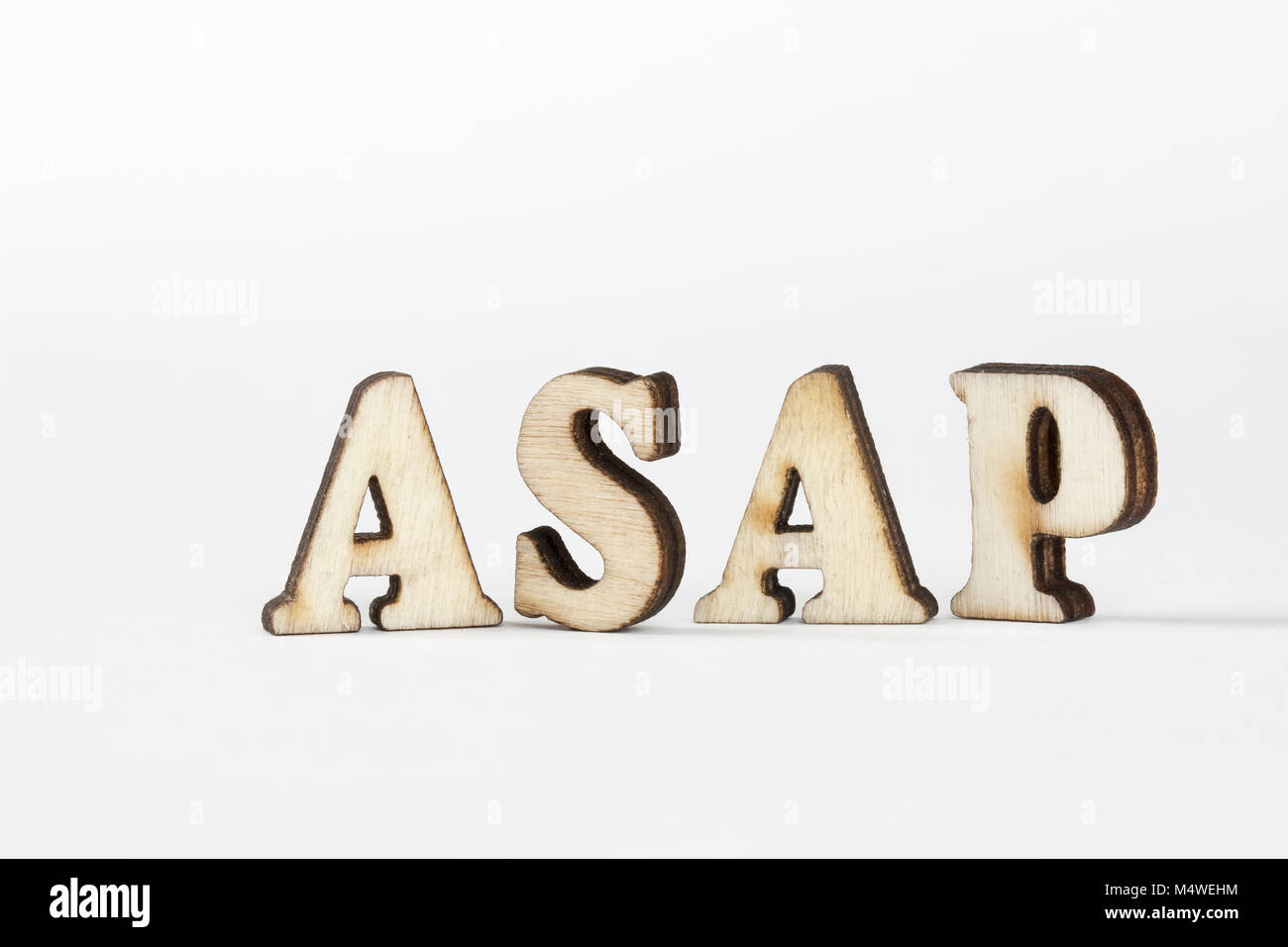 As soon as possible abbreviation ASAP wooden alphabet object Stock ...