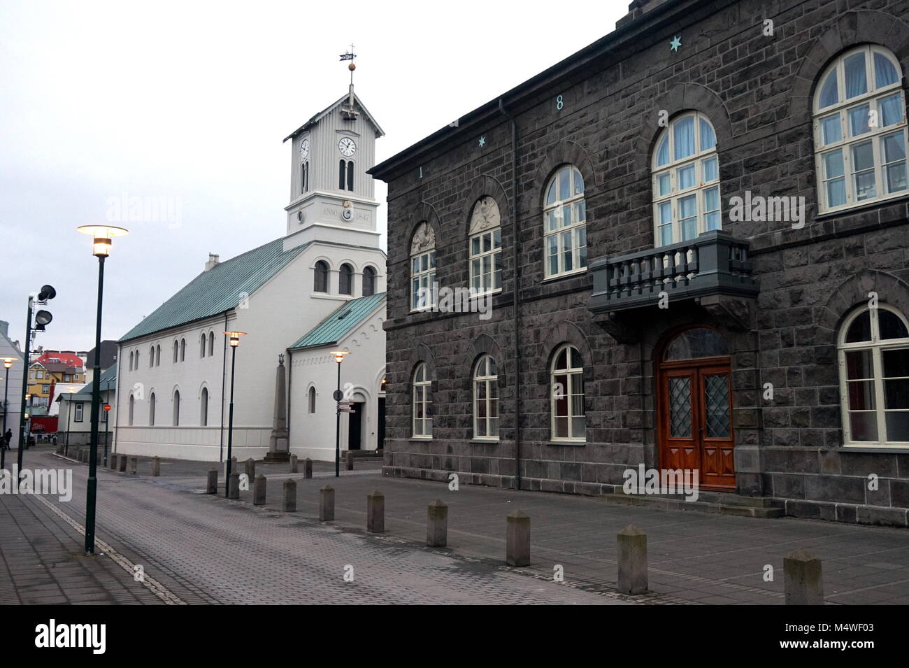 Alþingishúsið, the Icelandic Parliament House, and Domkirkjan, the ...