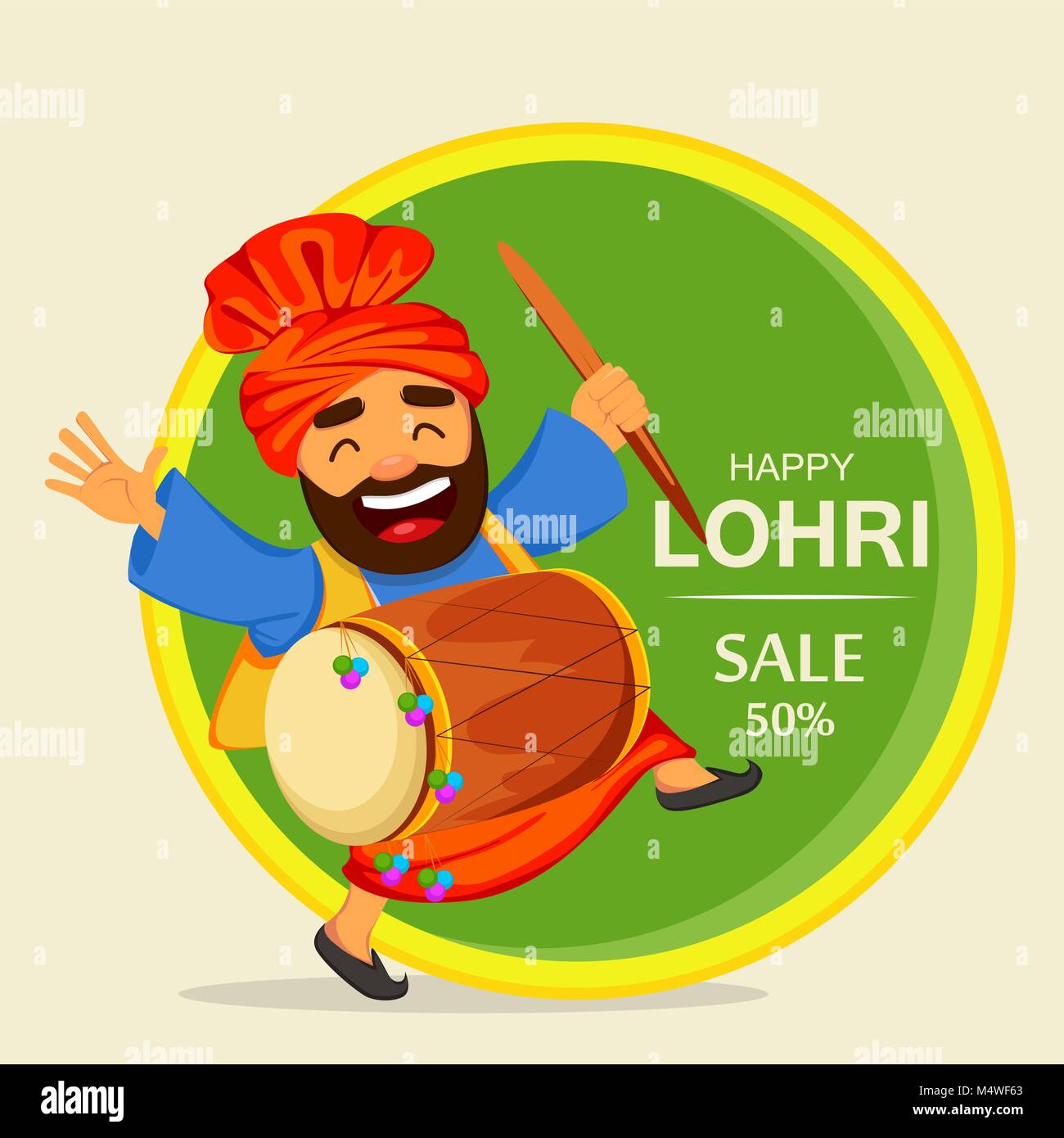 Popular winter Punjabi folk festival Lohri. Funny dancing Sikh man with ...