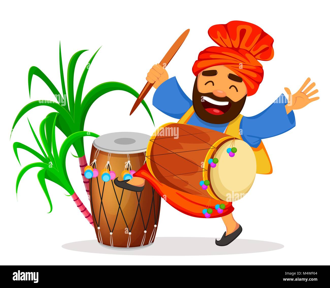 Popular winter Punjabi folk festival Lohri. Funny dancing Sikh man with ...