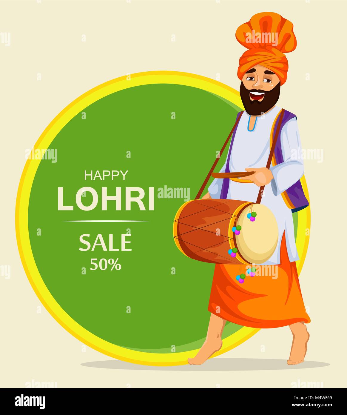 Popular winter Punjabi folk festival Lohri. Sikh man with decorated ...