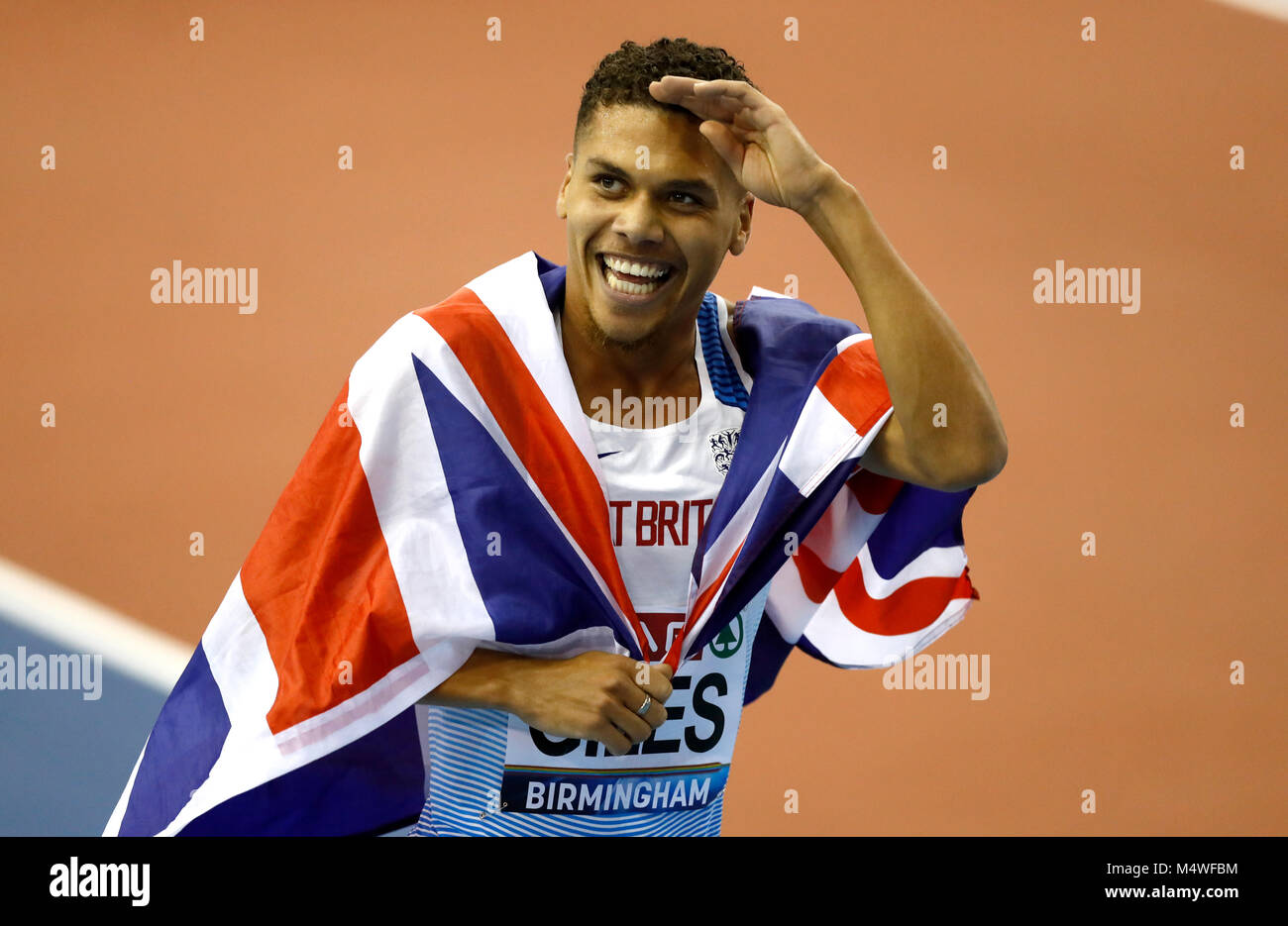 Elliot Giles celebrates winning the Men's 800m during day two of the ...