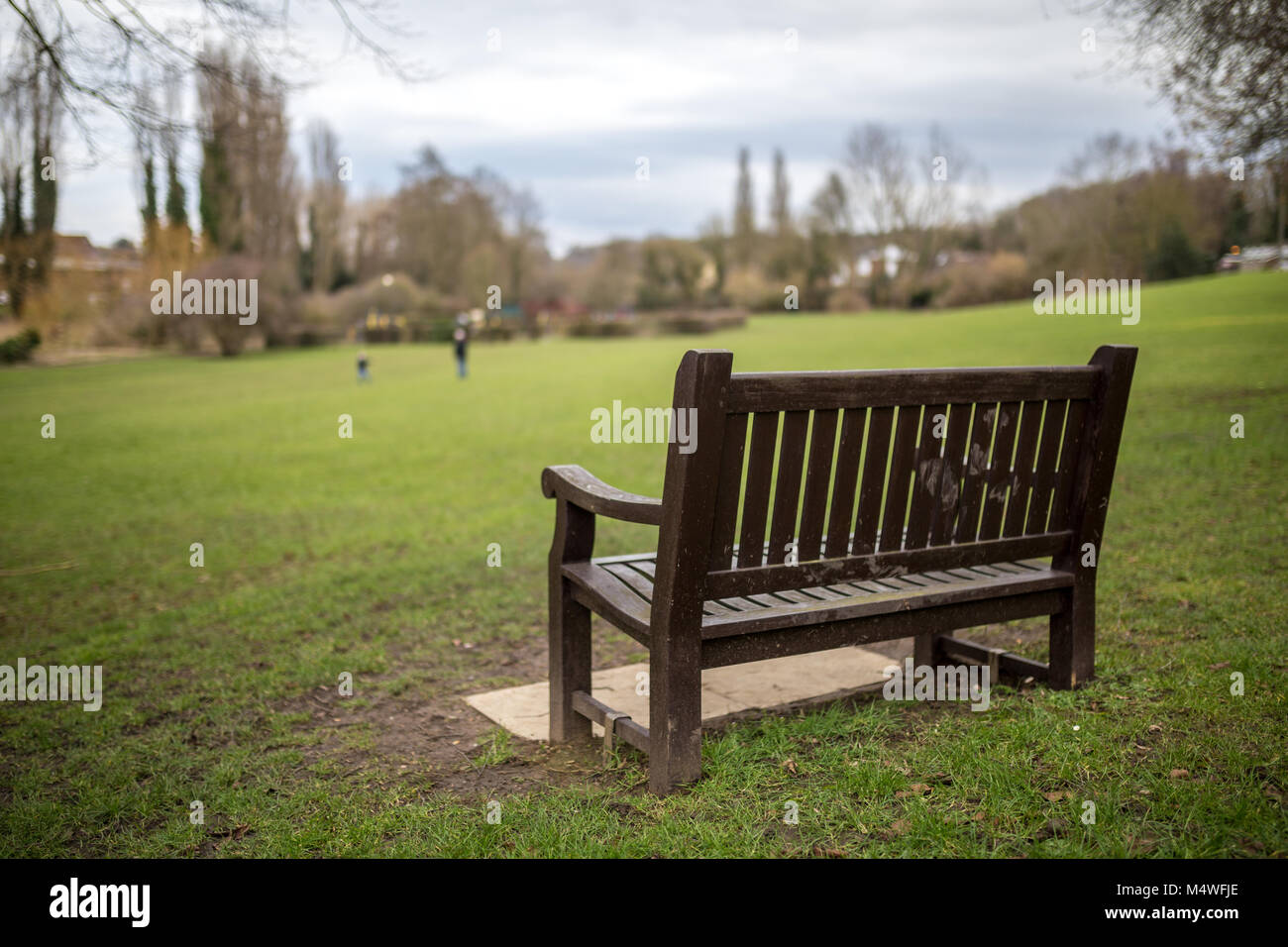 Lonely bench in a park Stock Photo - Alamy