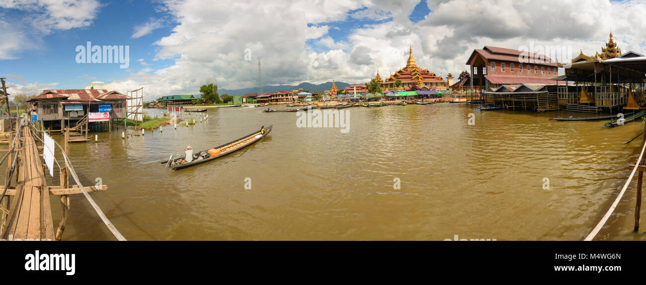 Tha Lay: temple pagoda Phaung Daw Oo Paya, boat, canal, boat house of ...
