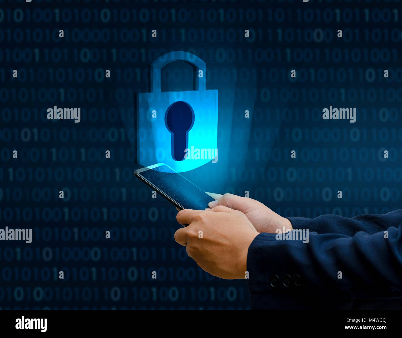 Unlocked smartphone lock Internet phone hand Businesspeople press the ...