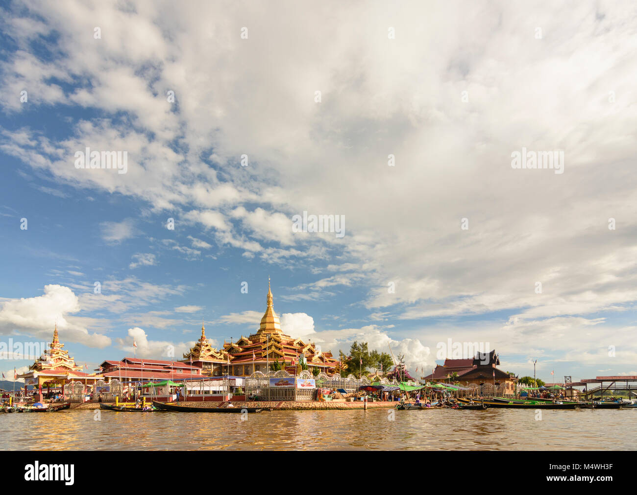 Tha Lay: temple pagoda Phaung Daw Oo Paya, boat, canal, boat house of ...