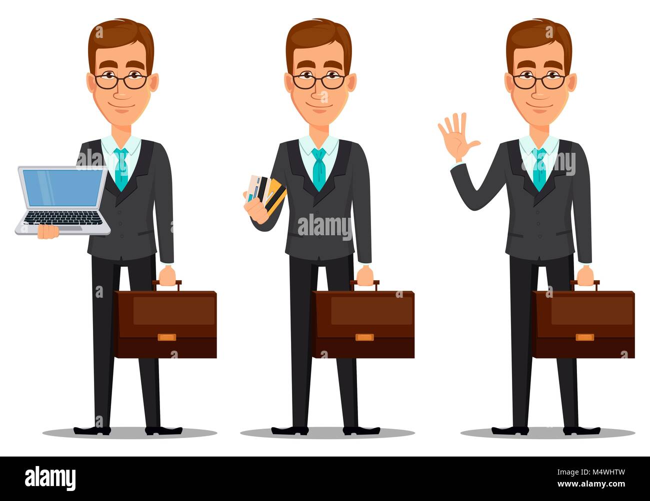 Business man cartoon character. Young handsome smiling businessman in ...