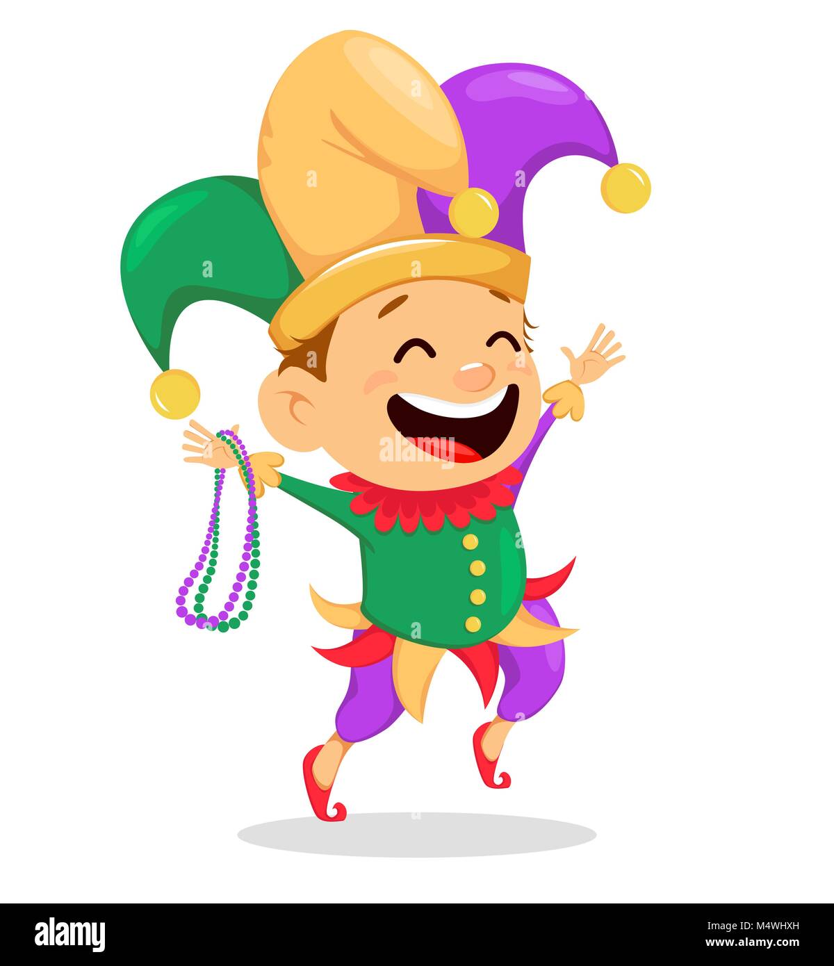 Mardi Gras jester holding necklaces for poster, greeting card, party ...