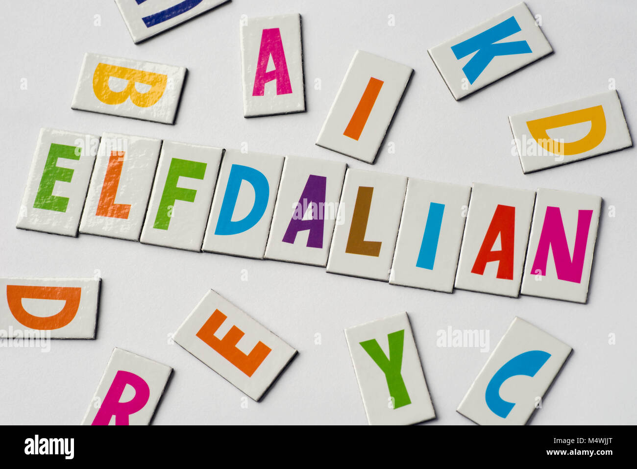 word Elfdalian made of colorful letters on white background Stock Photo ...