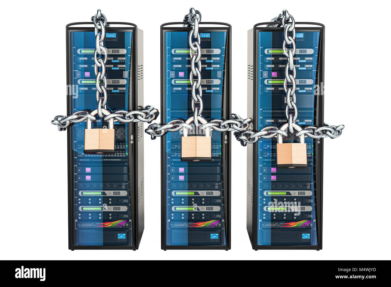 Computer Server Racks with chain and padlocks. Security and protection ...