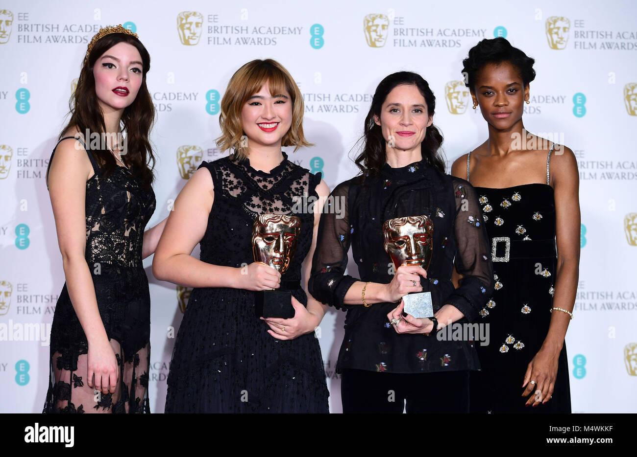 Anya Joy Taylor (left) and Letitia Right (right) present the BAFTA for ...