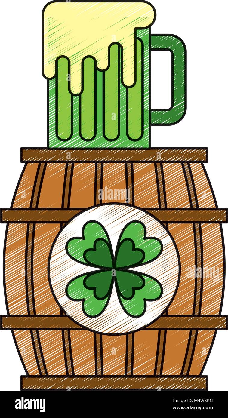 wooden barrel clover with beer glass beverage Stock Vector Image & Art ...