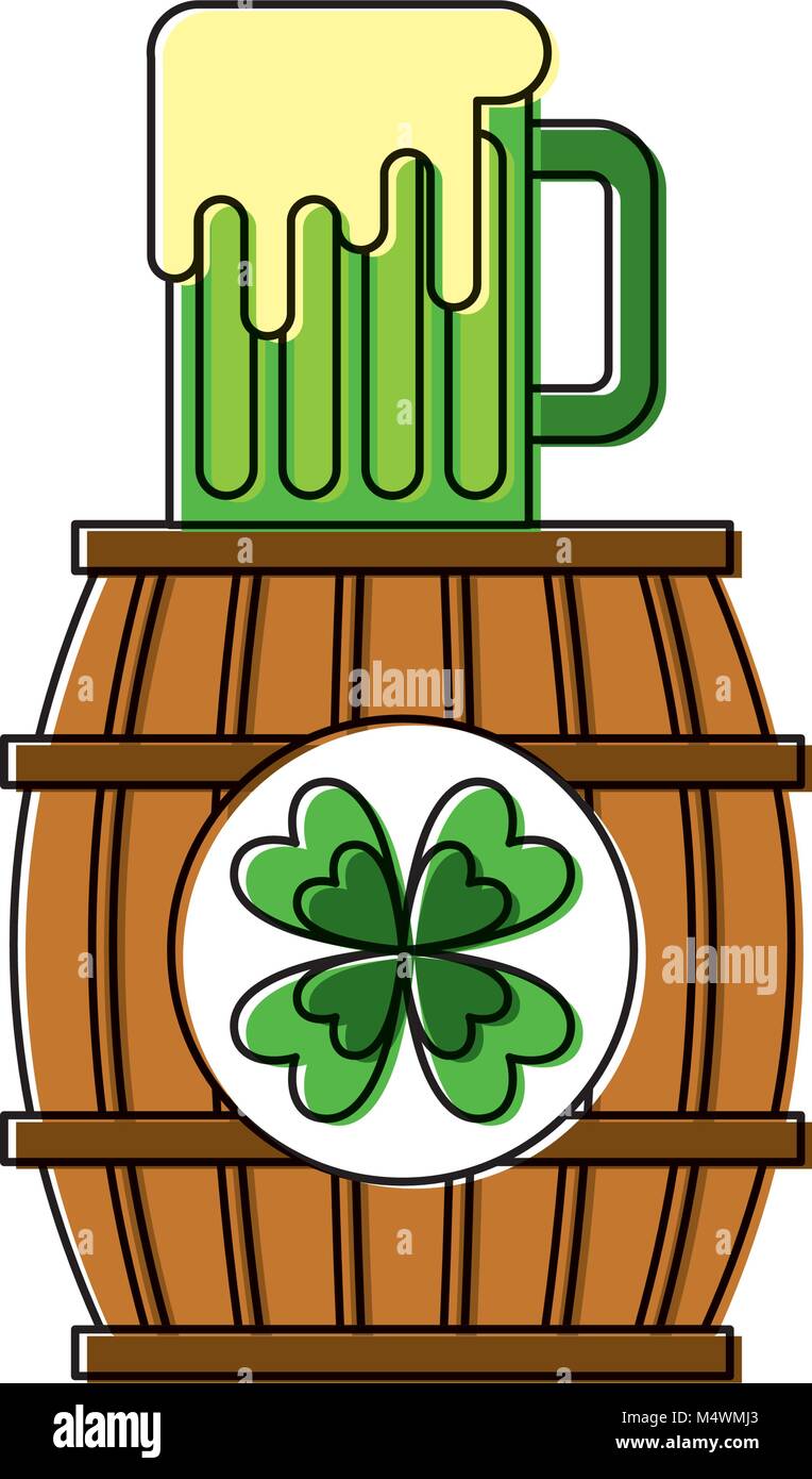 wooden barrel clover with beer glass beverage Stock Vector Image & Art ...