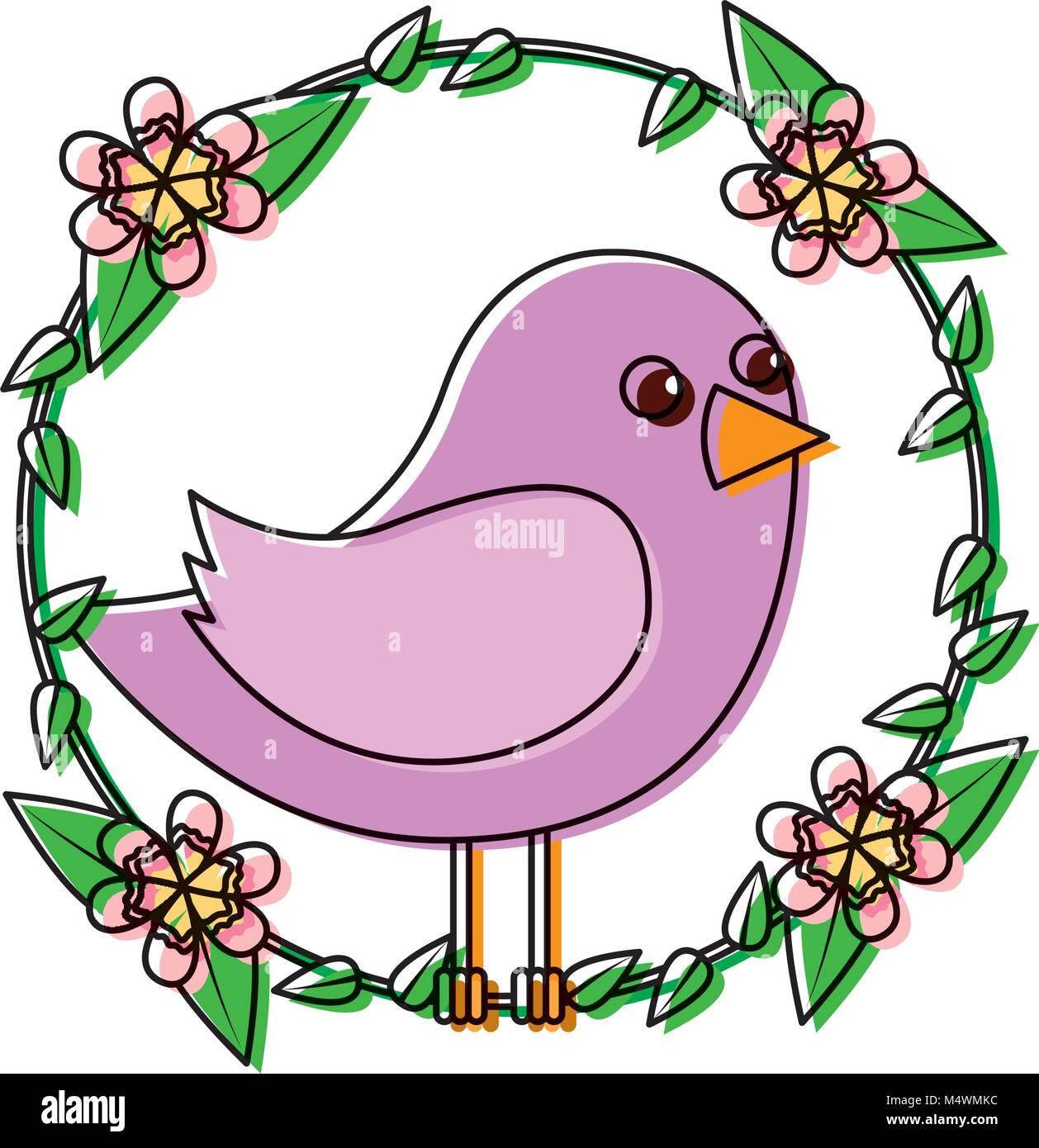 cute bird in decorative floral wreath flowers decoration Stock Vector ...