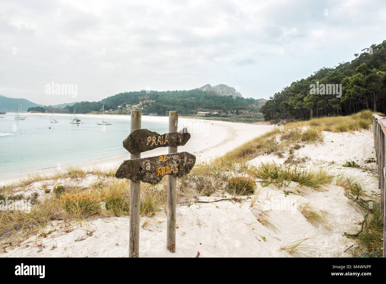 Rodas beach on Cies islands natural park, Galicia, Spain Stock Photo ...