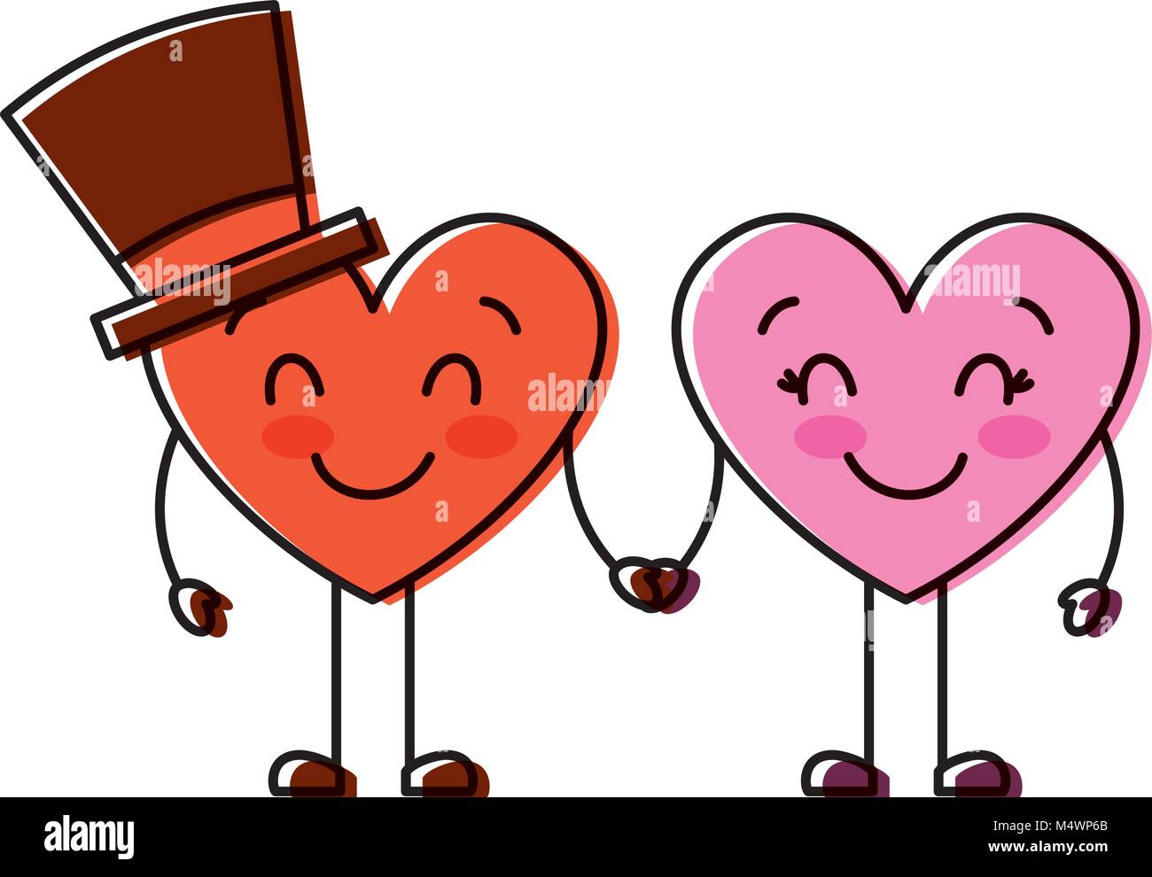 couple in love heart male with hat happy female Stock Vector Image ...