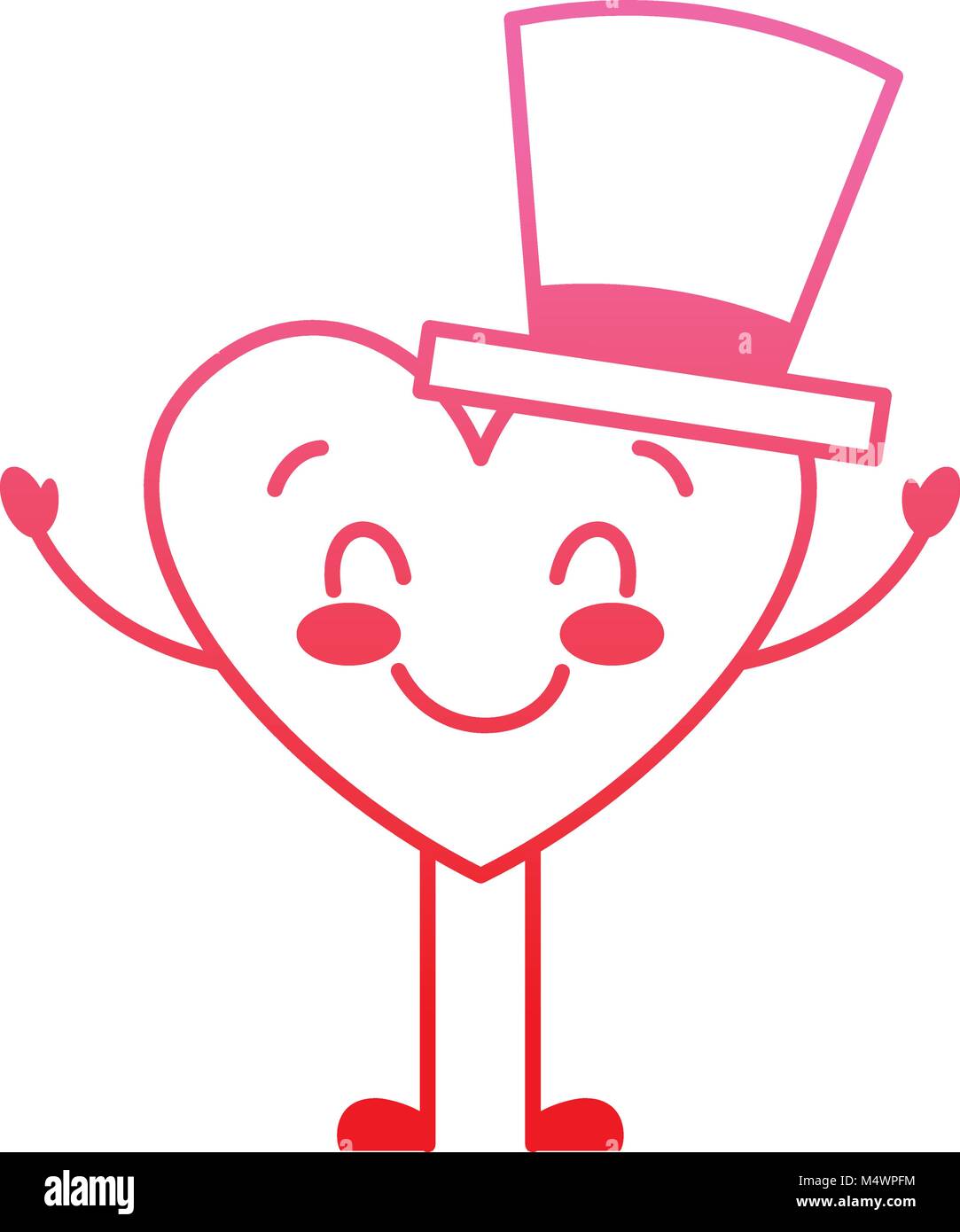 cute cartoon heart in love wearing top hat romantic Stock Vector Image ...