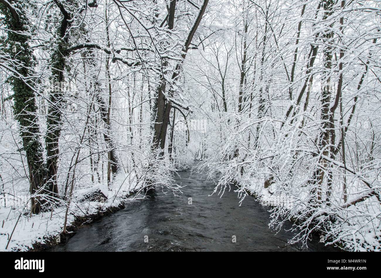 Munich, Bavaria, Germany. 18th Feb, 2018. Remains of a heavy snowstorm ...