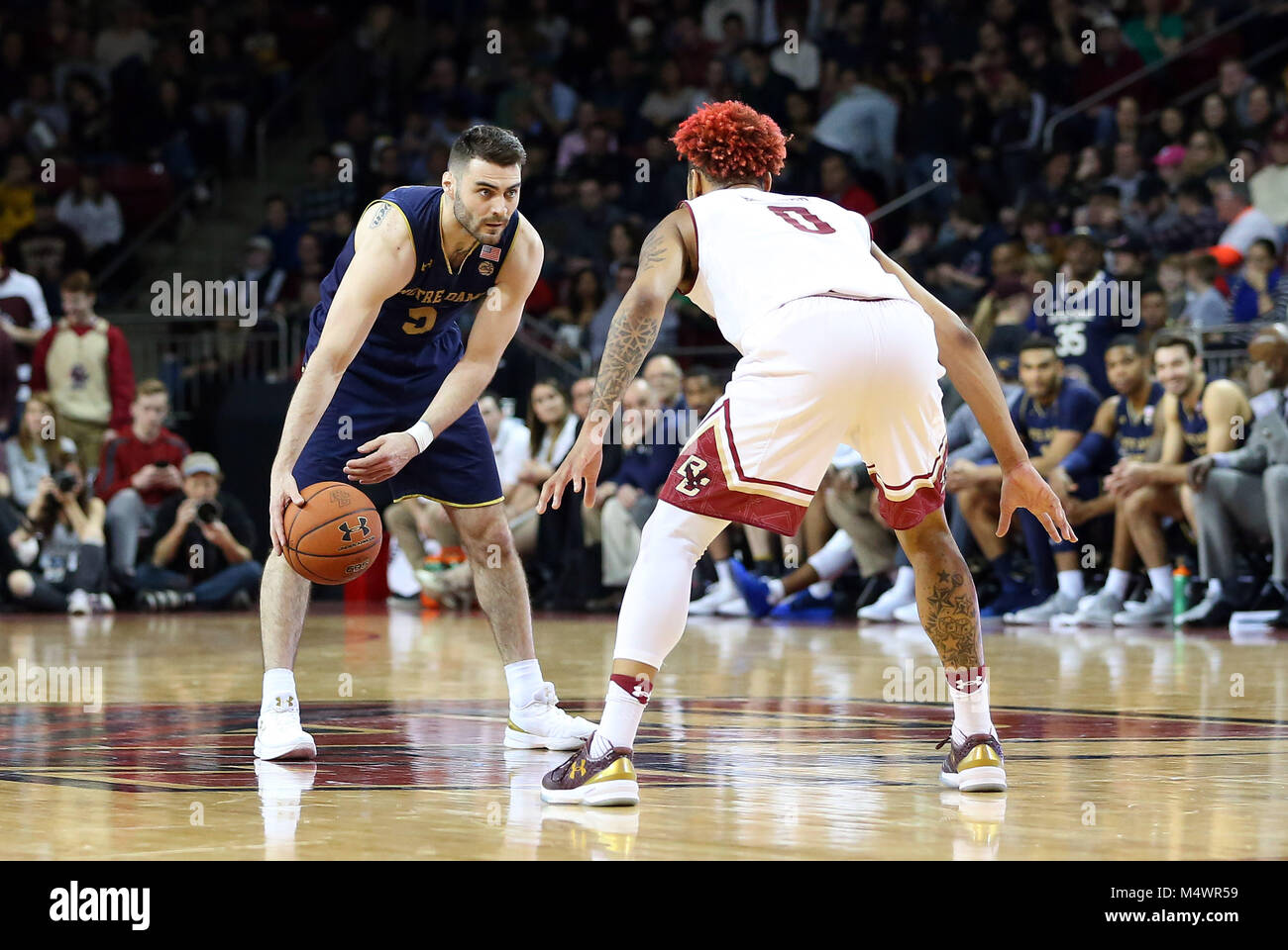 Conte Forum. 17th Feb, 2018. MA, USA; Notre Dame Fighting Irish guard ...