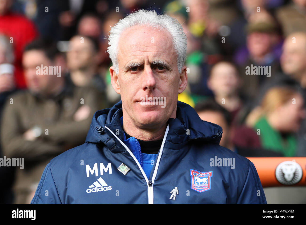 Norwich, UK. 18th Feb, 2018. Manager of Ipswich Town, Mick McCarthy ...