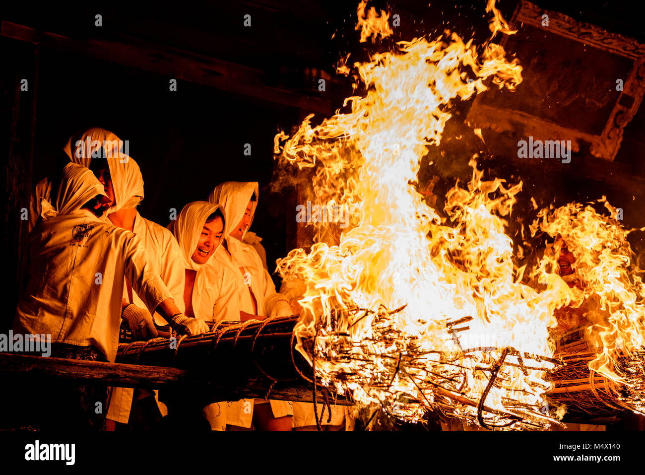 FEBRUARY 17, 2018 - Men perform a fire ceremony during the Takisanji ...